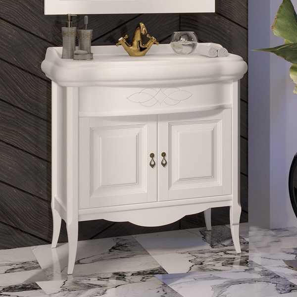 Тумба с раковиной Opadiris Лоренцо 80 напольная, 80 см, классика, белая, полукруглая, ретро ...