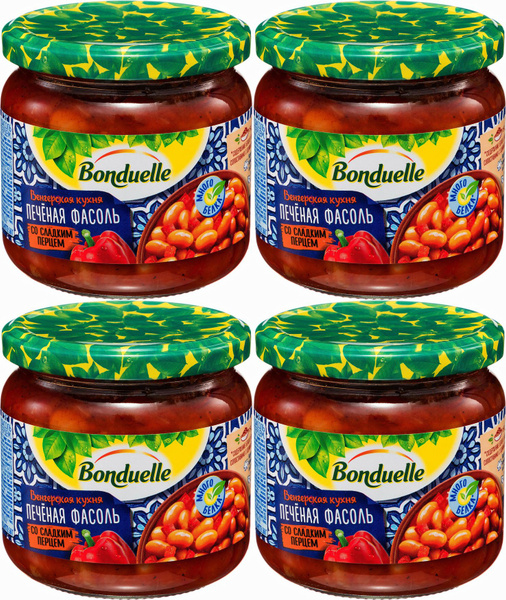 Фасоль Bonduelle печеная со сладким перцем, комплект: 4 упаковки по 360 г - купить с доставкой ...