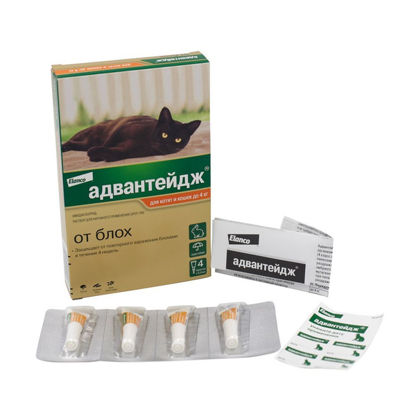 Капли Адвантейдж 40 К для кошек меньше 4 кг 4 пипетки - купить с ...