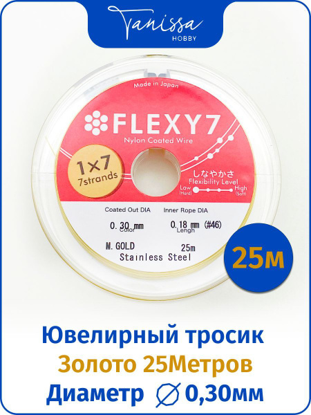 Ювелирный тросик (Ланка) FLEXY 0,3 мм цвет золотой 7 струн 25м ...