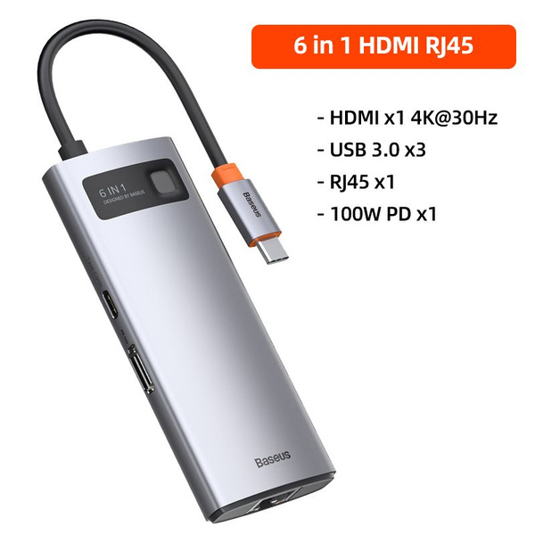 Baseus Usb C Hub Multi Hub Ethernet Сеть Pd 100 Вт Тип C Разветвитель