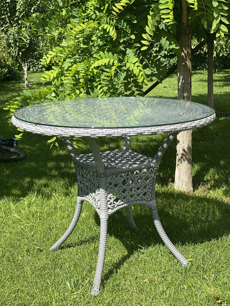 Обеденный стол садовый DECO плетеный D80 круглый высота 75 серый купить ...