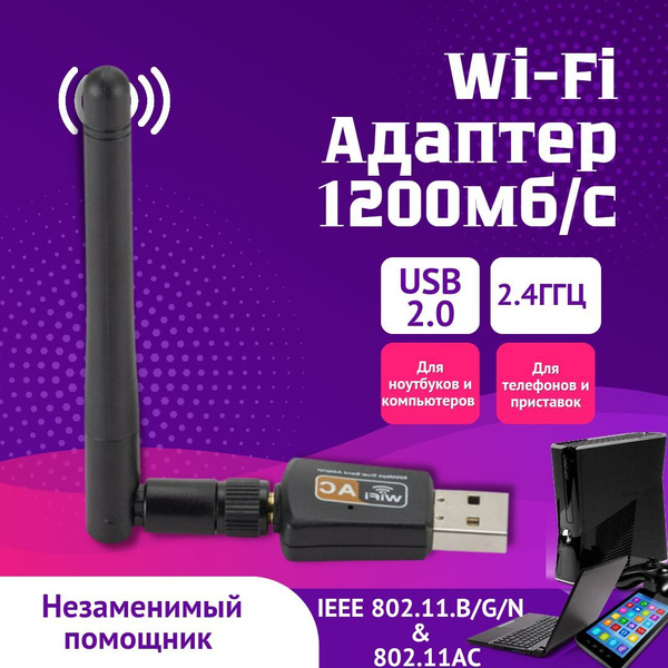 Wi-Fi-адаптер для компьютера 2.4 ГГц с антенной (беспроводной Wi-Fi ...