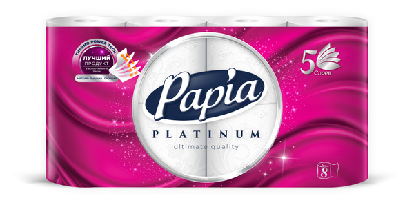 Туалетная бумага пятислойная PAPIA PLATINUM WHITE 5 слоев, 8 рулонов ...