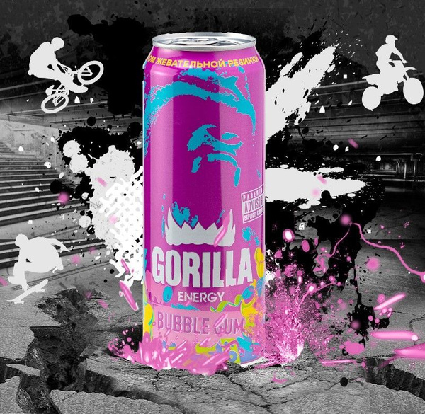 Энергетический напиток Gorilla BUBBLE GUM Горилла Баббл гам 6 шт х 0,45 ...