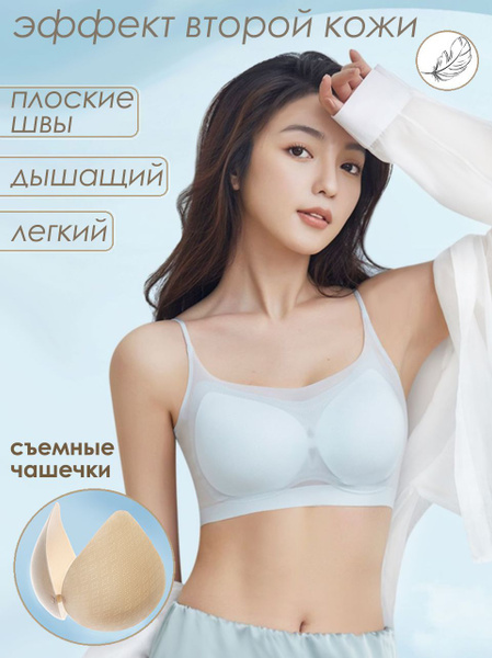 Бюстгальтер Женский без косточек, размер 80B, 80C голубой Нейлон, Спандекс Повседневный Китай ...