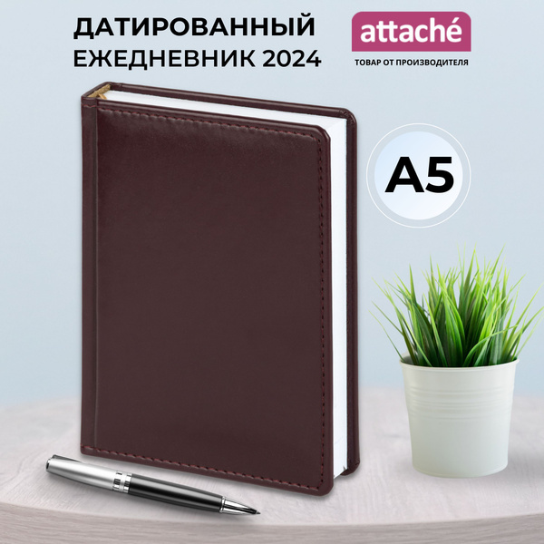 Ежедневник датированный 2024 Attache Каньон A5, искусственная кожа, 180 листов, бордовый ...
