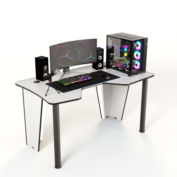 Игровой компьютерный стол Gamer Comfort Classic_белый, 140х80х75 см ...