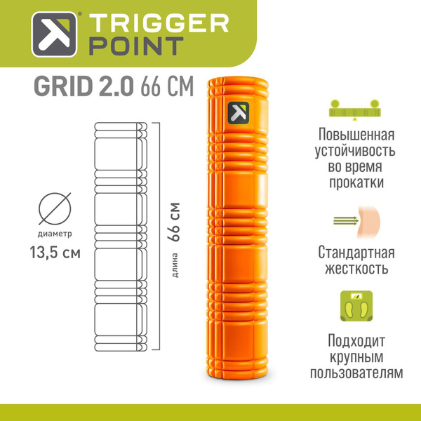 Массажный цилиндр, роллер, ролл, ролик, валик, МФР Trigger Point GRID 2.0, 66 см, оранжевый ...