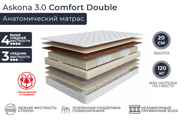 Матрас ASKONA 3.0 Comfort Double/Комфорт Дабл, Независимые пружины, 140 - купить по выгодной ...