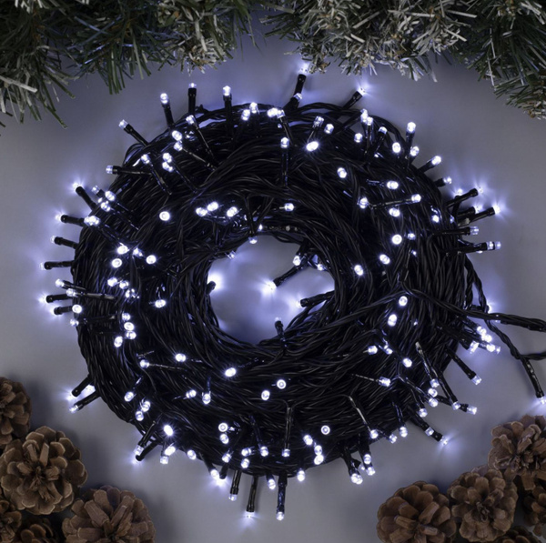 Уличная гирлянда нить 50 метров 500 LED Холодный Белый свет с мерцанием ...