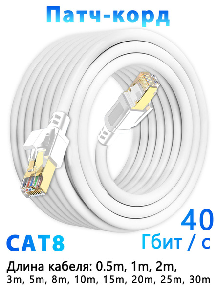Кабель Rj 45 Ethernet D Sunty 2 Cat 8 White Round купить по низкой цене в интернет магазине