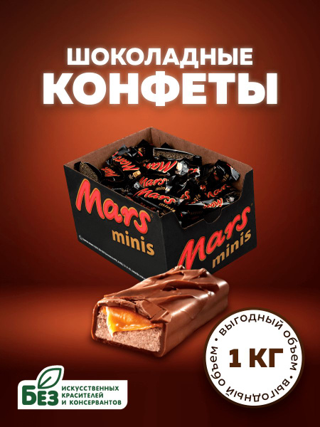 Конфеты шоколадные Mars Minis 1кг, нуга, карамель. Батончики Марс Мини ...
