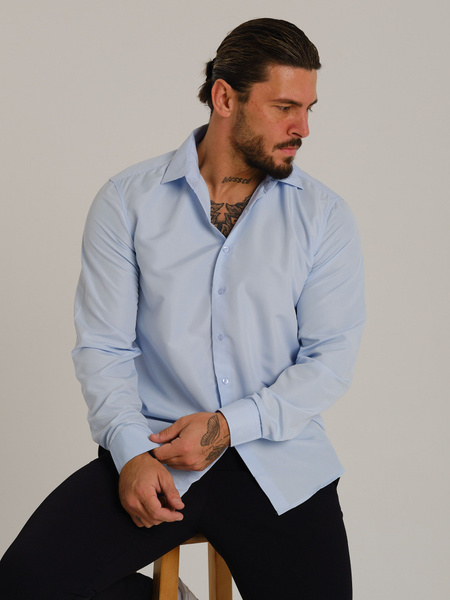 Рубашка Мужской GOODWIN ENACTMENT голубой Длинный Хлопок Воротник Однотонный, размер 56 ...