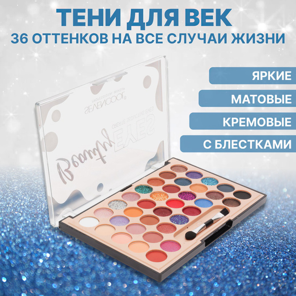 Палетка теней для макияжа, тени для век и глаз 36 ярких оттенка с ...