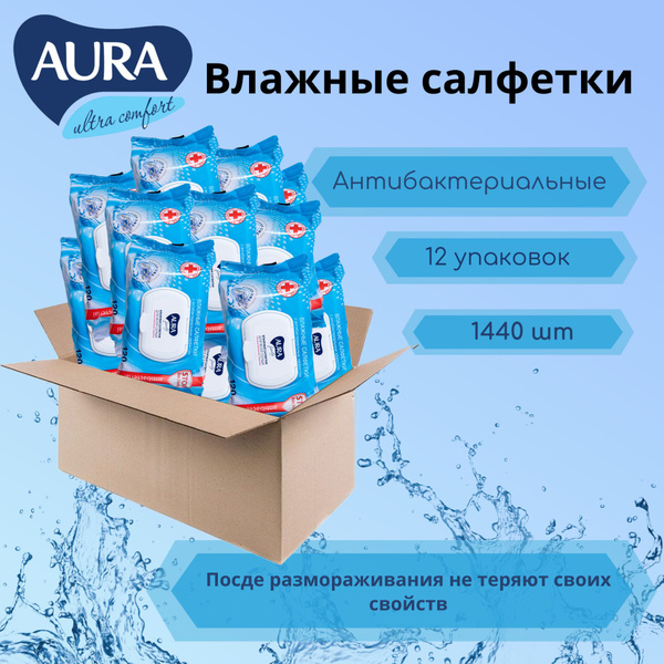 AURA FAMILY Влажные салфетки антибактериальные для всей семьи 120шт х ...