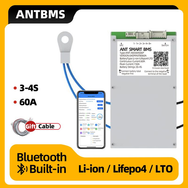 ant smart BMS Li-Ion LiFePo4 LTO 3S-4S 60A непрерывный пик 150A ...