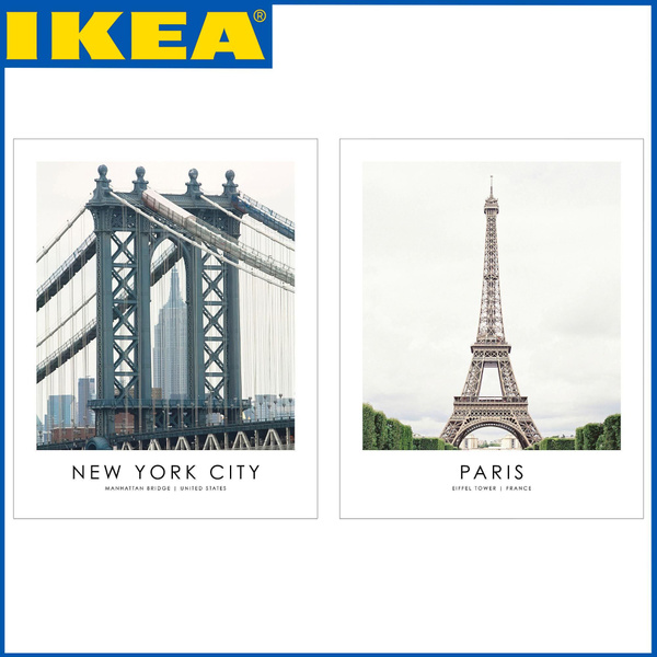 Картина IKEA (ИКЕА) модульная 40x50 см Манхэттенский мост и Эйфелева ...