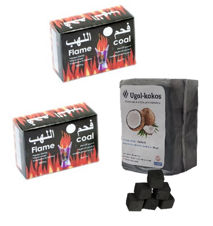Уголь 2 шт. для кальяна древесный прессованный Flame Coal (Флэйм Коал ...