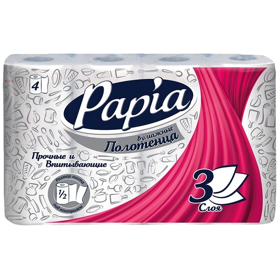 Papia Полотенца бумажные 3-слойные белые 4 рулона — купить в интернет ...