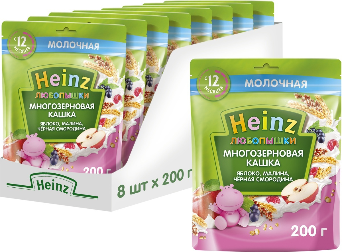 Каша Heinz молочная многозерновая яблоко, малина, черная смородина, 12 ...