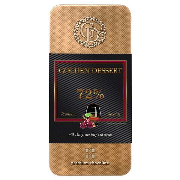Шоколад горький 72% какао с вишней и коньяком GOLDEN DESSERT 100г ...