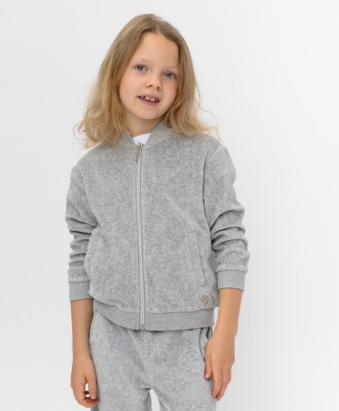 Толстовка Девочки Button Blue светло-серый Велюр натуральный, размер 104 Длинный купить c ...