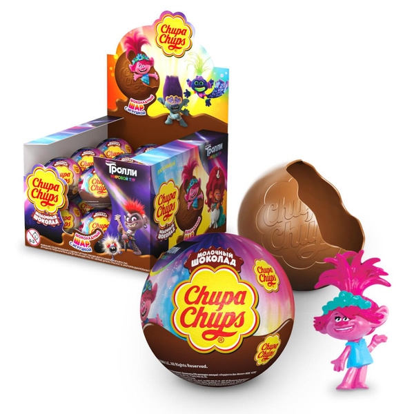 Шоколадный шар Chupa Chups с игрушкой внутри, "Тролли", 18шт. по 20г ...