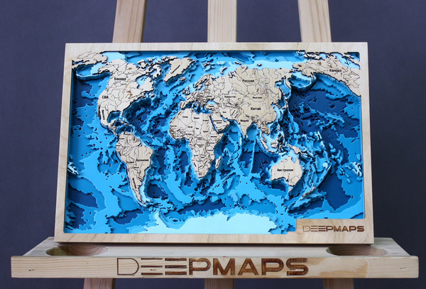 Украшение настенное интерьерное DEEPMAPS Декоративное панно Карта мира с глубинами 40*26 см 7 ...
