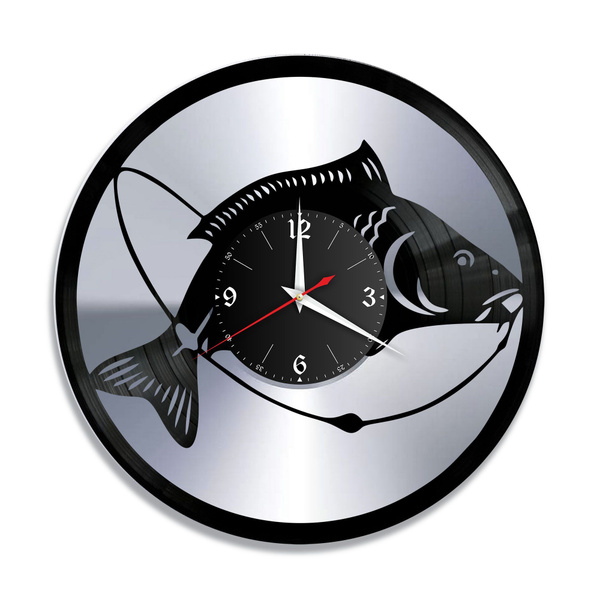 Настенные часы Рыбалка серебро из винила 5 купить по низкой цене в интернет магазине Ozon