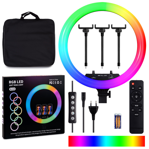 Кольцевая разноцветная лампа RGB 46 см / Лампа RGB RL-18 / Bluetooth ...