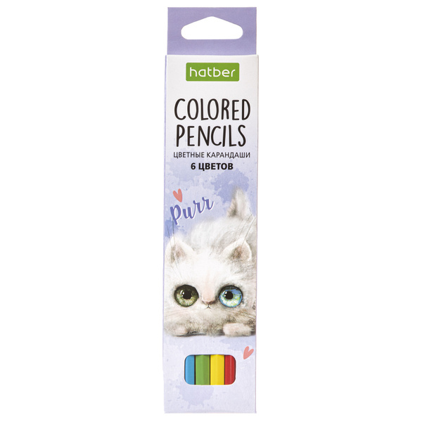 Карандаши цветные Hatber "ECO" 6 цв. -Кошарики- заточенные в картонной коробке с европодвесом ...