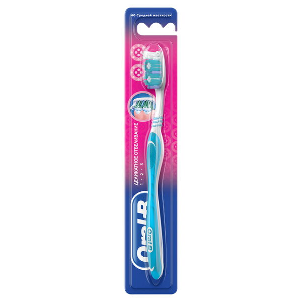 Зубная щетка экстра средняя Oral-B 1-2-3 Деликатное отбеливание щетка ...