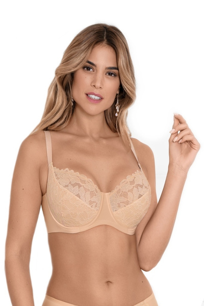 Бюстгальтер Женский Grandissima классическая чашка, размер 95D бежевый Россия Крючки Цветочный ...