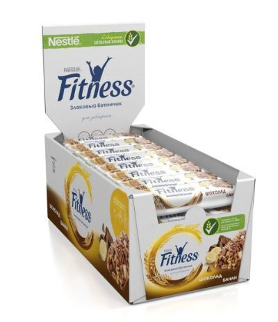 Батончик злаковый Fitness c кусочками шоколада и банана, 23,5г, 24шт в ...