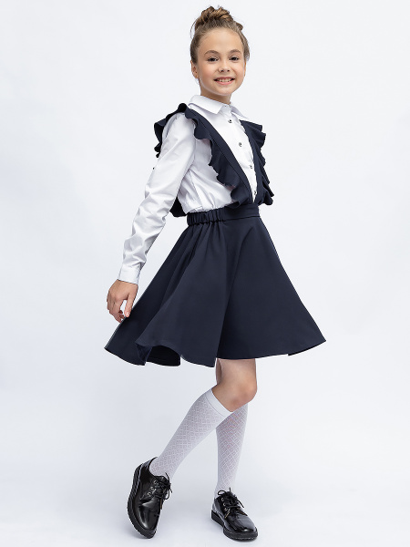 Сарафан школьный Colabear синий с юбкой-солнцем и лямками с крылышками, Девочки, На любой сезон ...