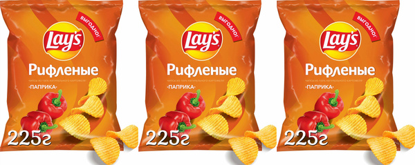 Чипсы картофельные Lay's Паприка 225 г в упаковке, комплект: 3 упаковки ...