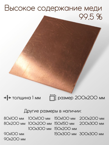Медь М1 лист толщина 1 мм 1x200x200 мм купить на OZON по низкой цене ...