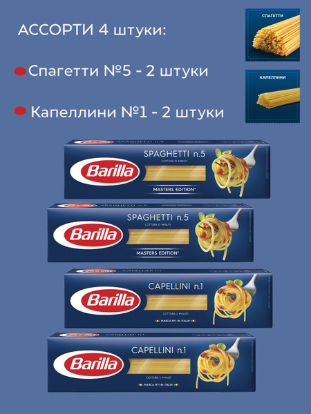 Характеристики Набор из двух видов пасты Спагетти Barilla: №1 и №5, 4 ...