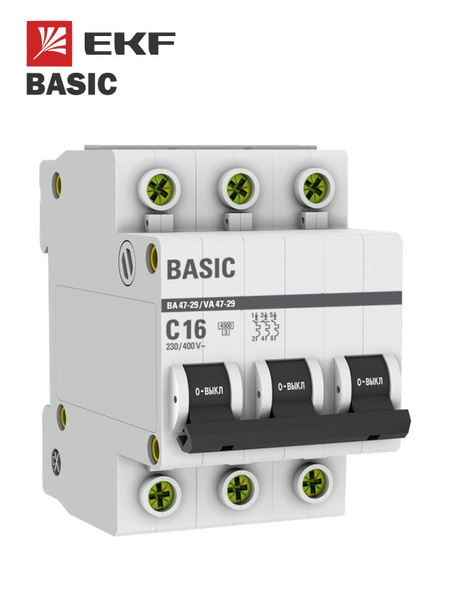 Автоматический выключатель 16А (C) 4,5kA ВА 47-63 EKF Basic купить на OZON по низкой цене ...