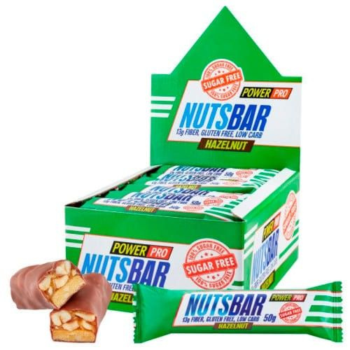 Power Pro Nuts Bar Hazelnut 50 г (коробка 20 шт) Фундук и жареный ...