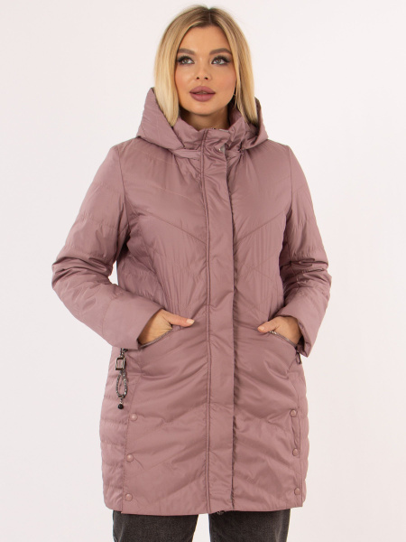 Куртка Женский Mishele Капюшон розовый Полиэстер, размер 48 Демисезон полуприталенный Синтепон ...