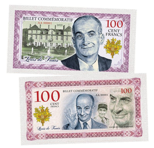 100 Cent FRANCS (франков) Луи де Фюнес. Франция (Louis de Funes. France ...