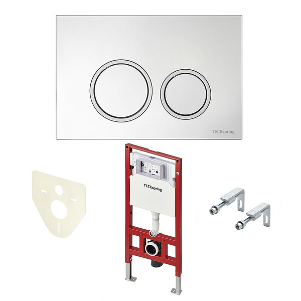 TECE Инсталляция для подвесного унитаза TECEspring с панелью смыва R, хром глянцевый. Комплект 4 ...