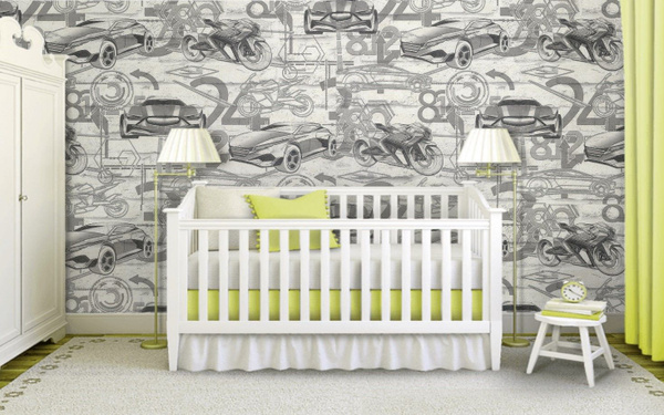 70396-14 Светящиеся обои мальчику в детскую с машинами и мотоциклом 1 ...