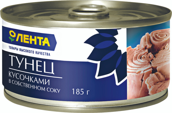 Тунец ЛЕНТА кусочками в собственном соку, 185г - купить с доставкой по ...