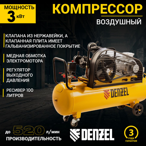 Компрессор воздушный BCW3000-T/100, ременный привод, 3.0 кВт, 100 ...