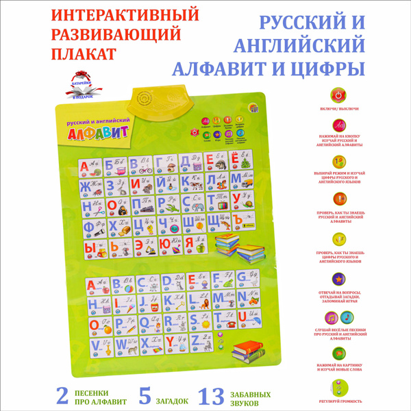 Музыкальный развивающий обучающий плакат Алфавит Русский и Английский ...