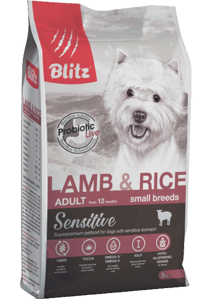 Blitz Sensitive Adult Small Breeds Dog LambRice 2 кг гипоаллергенный ...