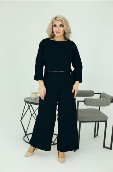 Комбинезон женский, Лён, Черный 54, Комбинезон на день рождения, Брюки ...